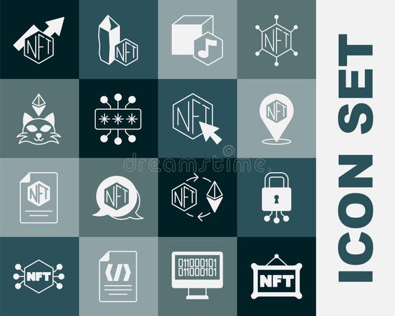 Set NFT Digital Crypto Art, Cyber Security, Growth Bar Chart and Icon ...