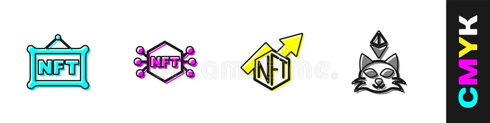 Set NFT Digital Crypto Art, Growth Bar Chart and Icon. Vector Editorial ...