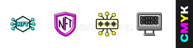 Set NFT Digital Crypto Art, Shield, Cyber Security and Binary Code Icon ... Set NFT Digital Crypto Art, Shield, Cyber Security and Binary Code Icon ...