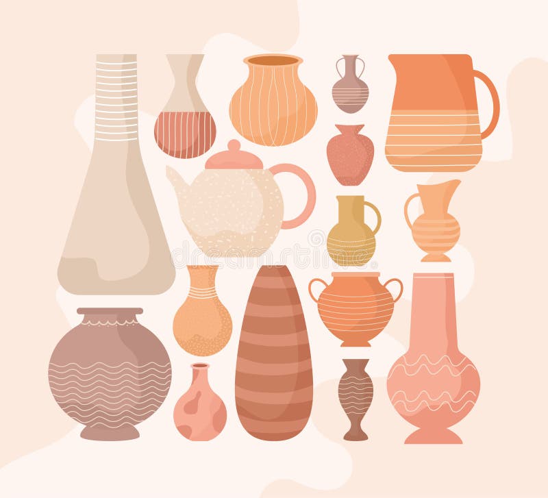 Nice pottery jars stock vector. Illustration of vector - 233978526