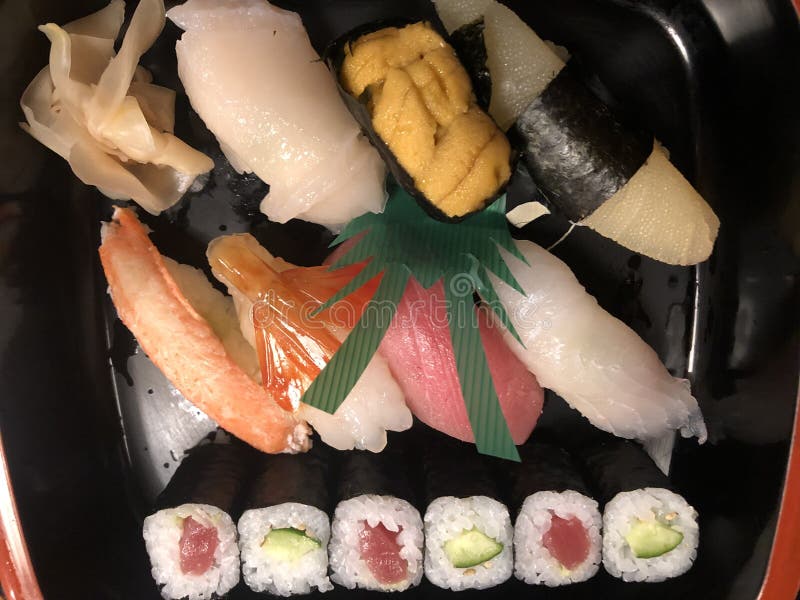 A Set of Nigiri Sushi on a Plate Stock Photo - Image of delicious ...