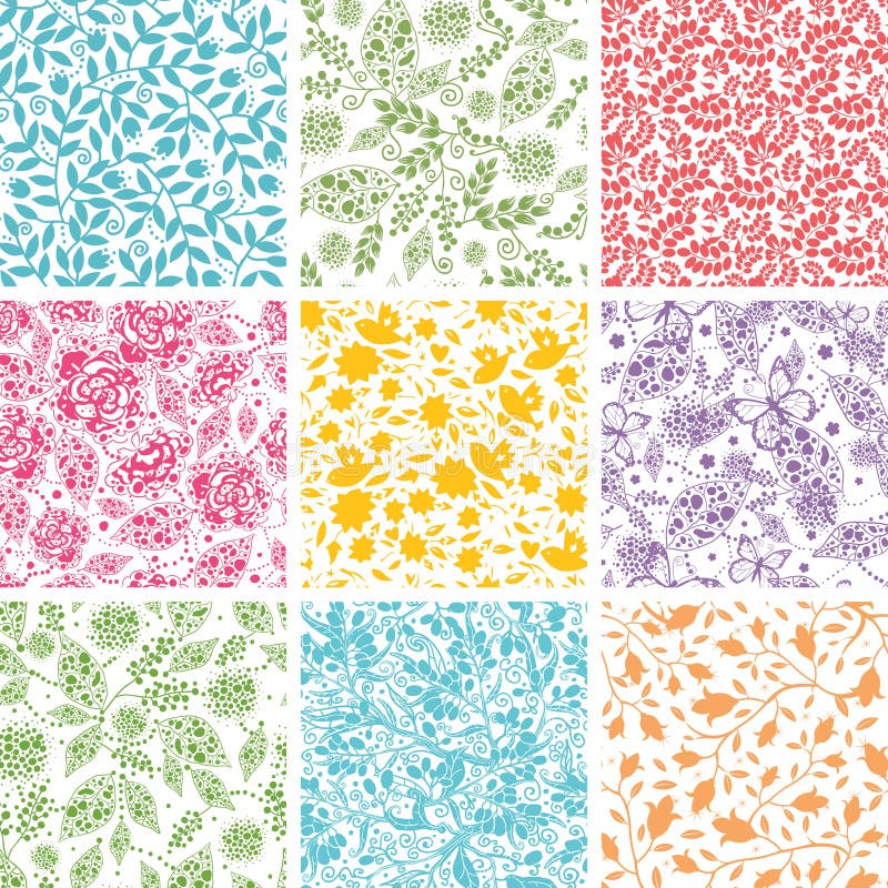 Set of Nine Spring Flowers Seamless Patterns Stock Vector ...