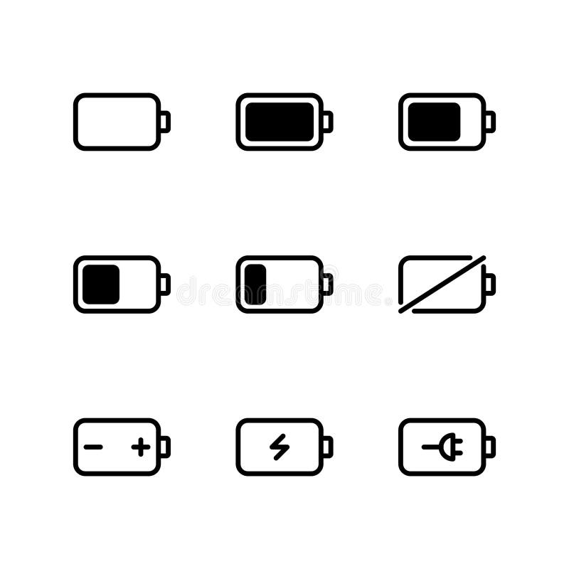 Battery Icon Set. Battery Charging Icon. 9 Icons. Stock Illustration ...