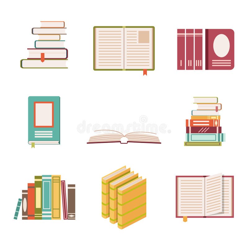 Set of Nine Book Icons in Flat Design Style Stock Vector - Illustration ...