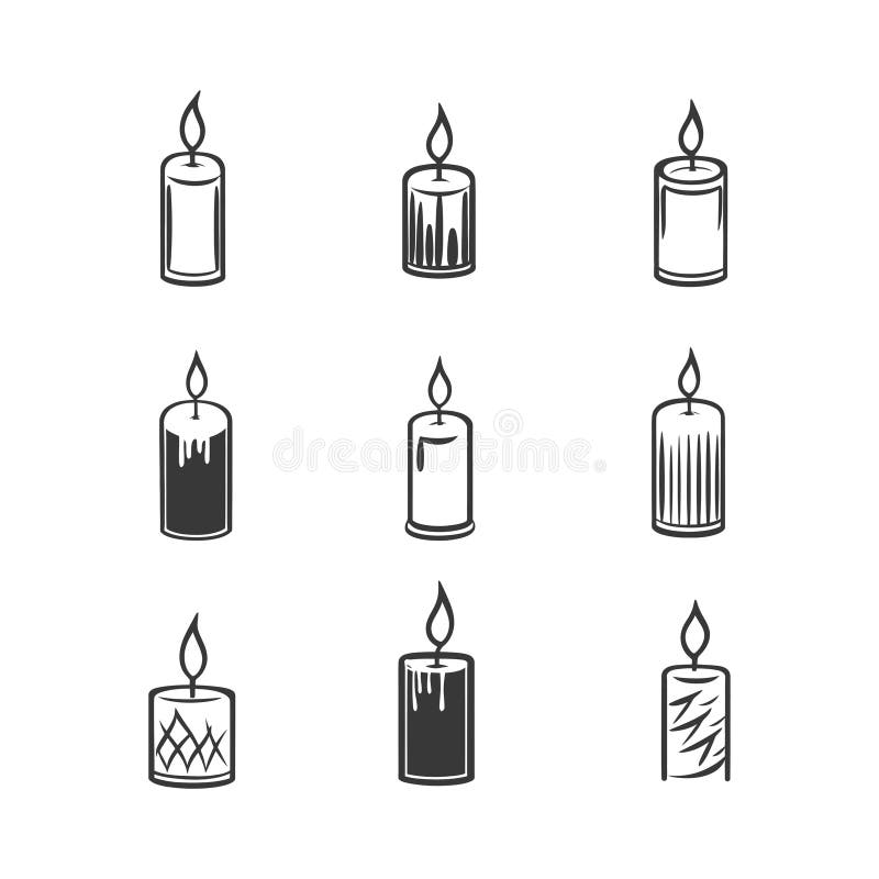 Collection of Nine Stylish Candles, Various Designs Stock Vector ...
