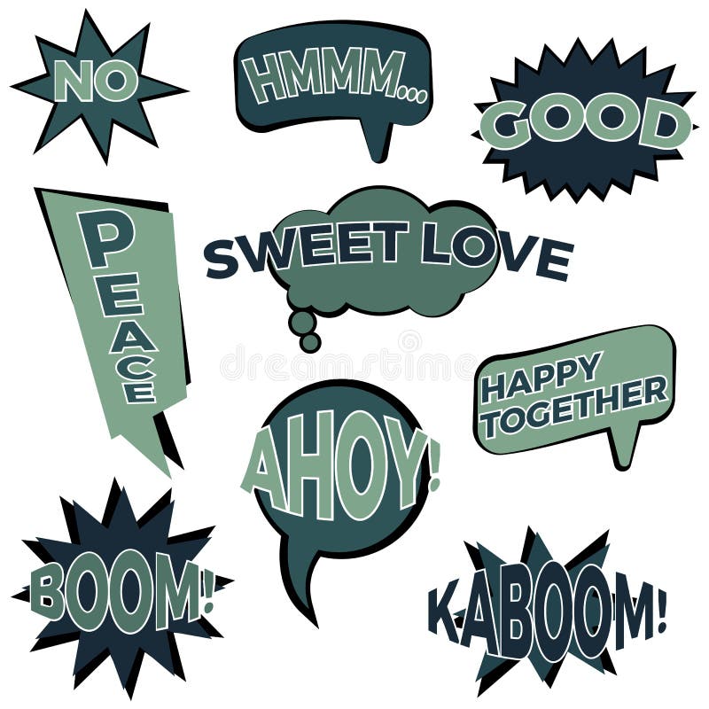 Set of Nine Cartoon Comic Balloon Speech Bubbles in Flat Style Stock ...