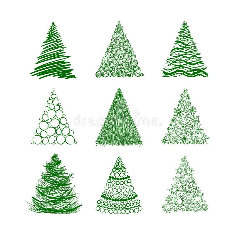 Set of Nine Christmas Trees Isolated on White Background. Stock Vector ...