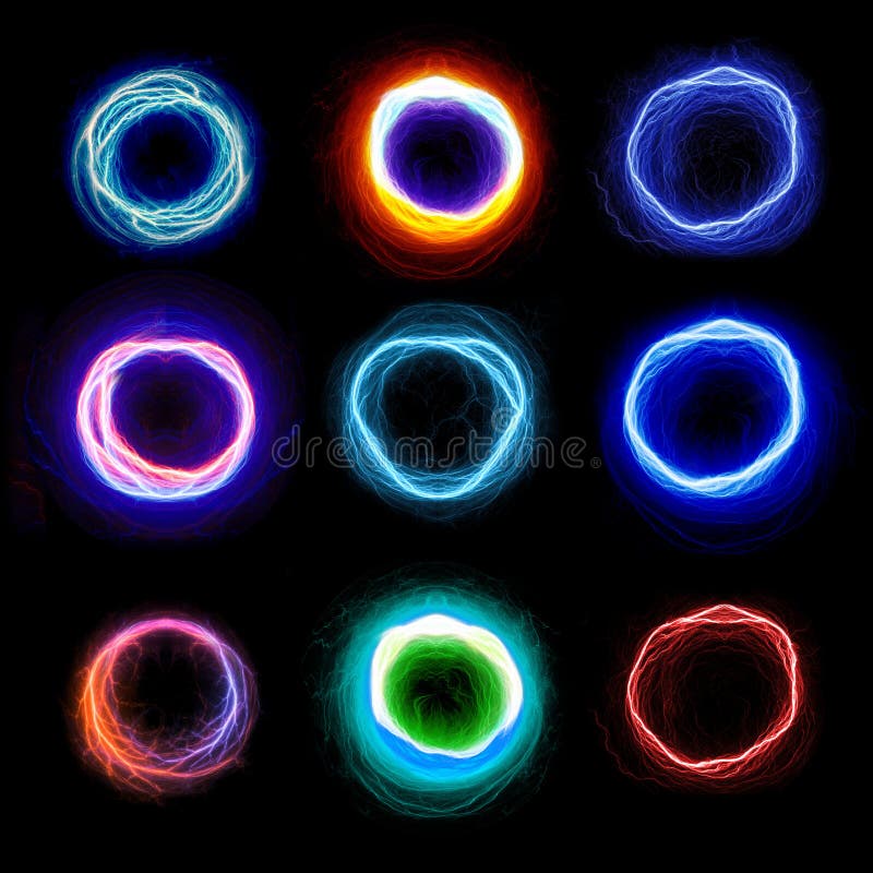 Set of Nine Circular Lightnings Stock Illustration - Illustration of ...