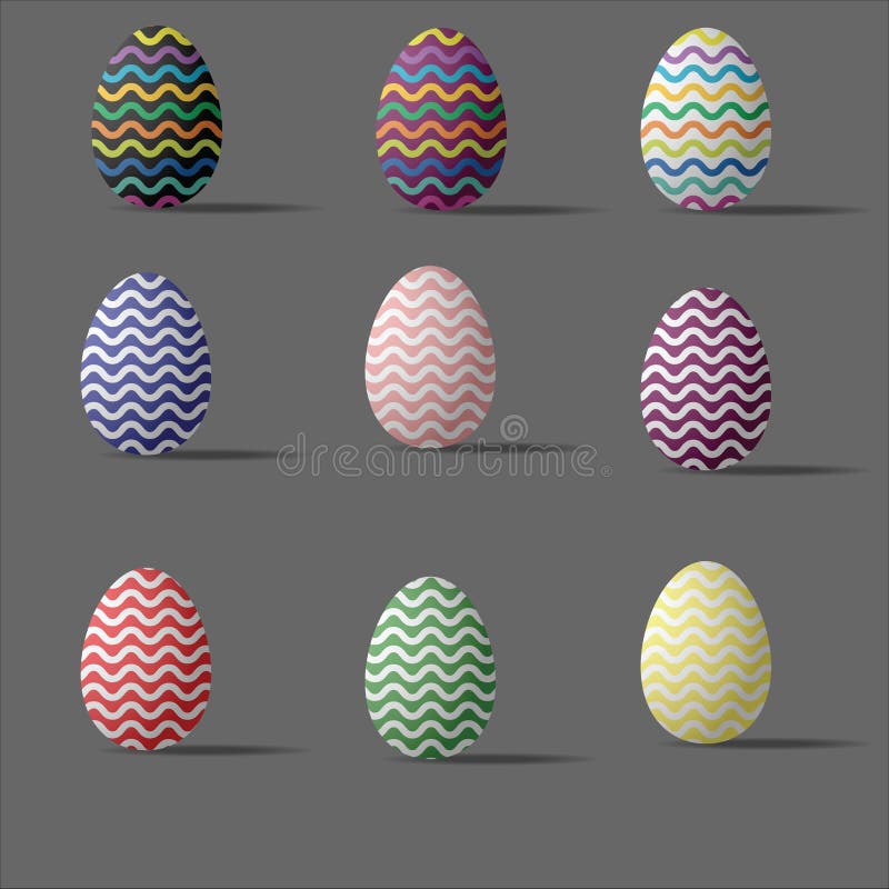 Set of Nine Colored Wavy Easter Eggs. Stock Vector - Illustration of ...