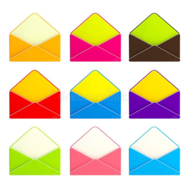 Set of Nine Colorful Envelopes Isolated Stock Illustration ...
