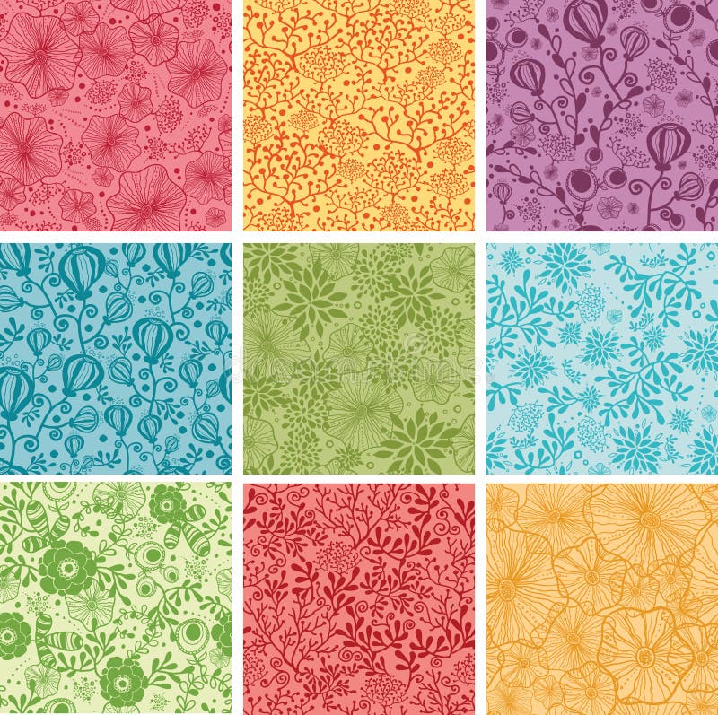 Set of Nine Spring Flowers Seamless Patterns Stock Vector ...