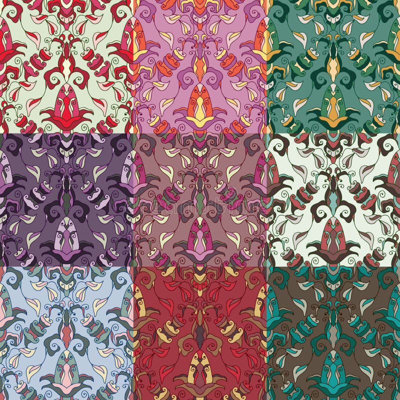 Set of Nine Colorful Seamless Patterns. Stock Vector - Illustration of ...