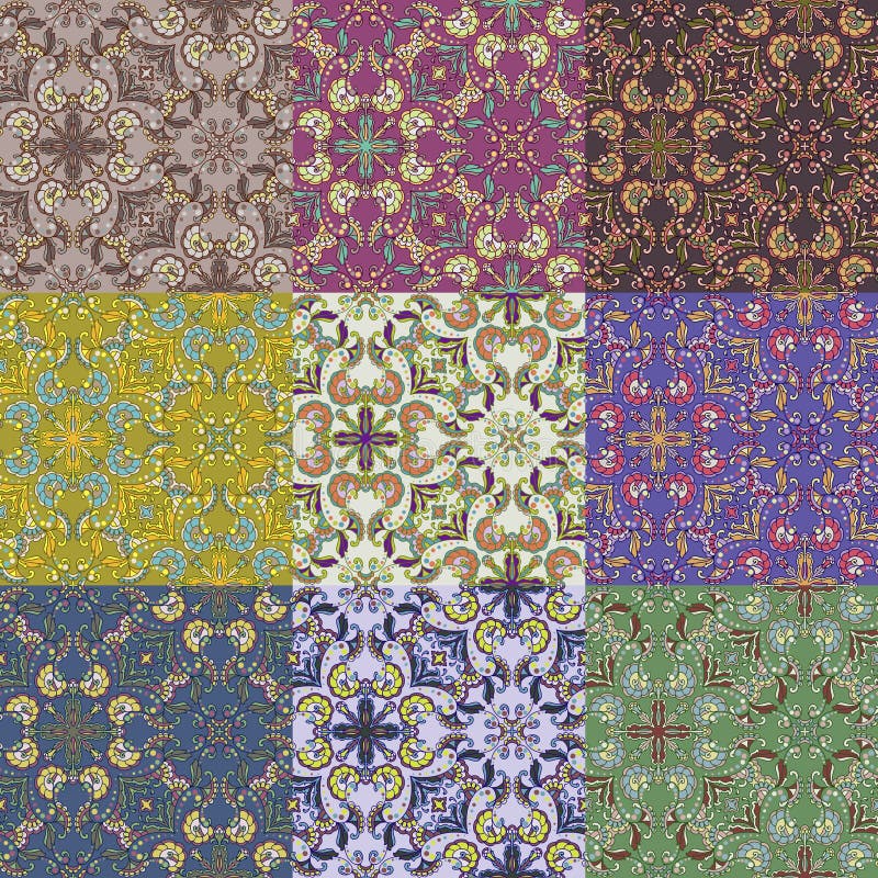 Set of Nine Colorful Seamless Patterns. Stock Vector - Illustration of ...