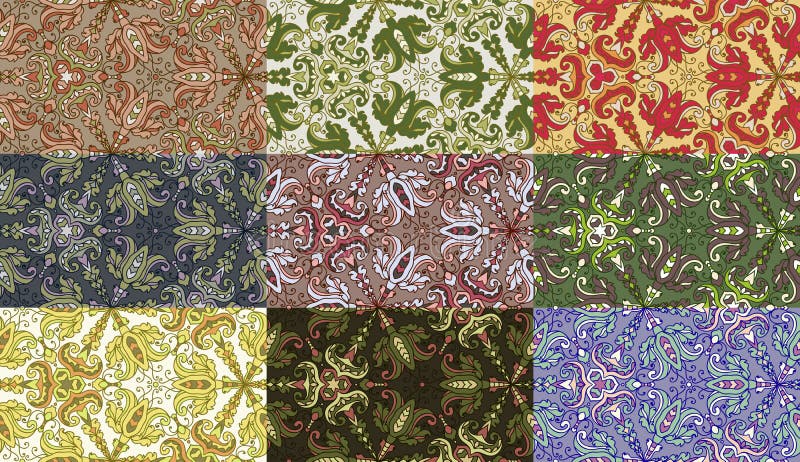 Set of Nine Colorful Seamless Patterns. Stock Vector - Illustration of ...