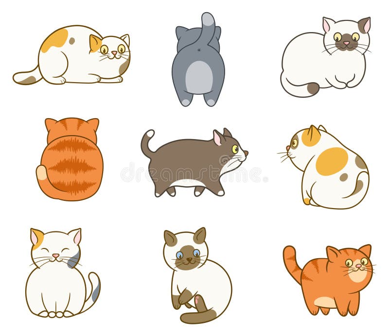 Set Of Cute Cartoon Kitties Or Cats Stock Vector Illustration Of