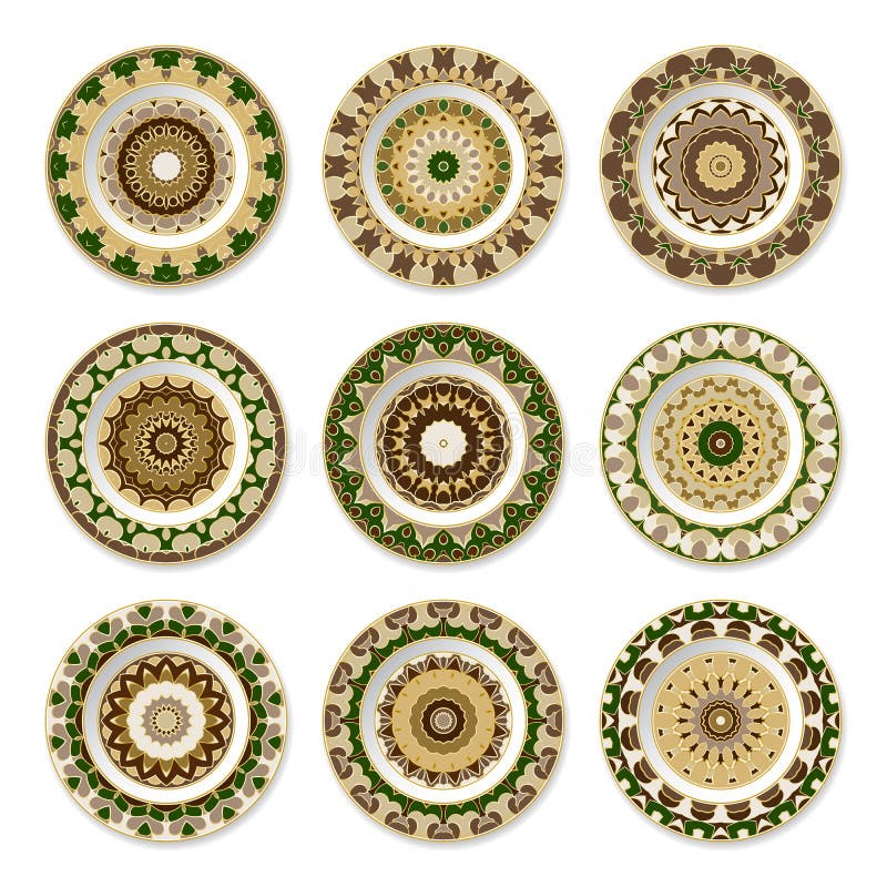 Set of Nine Decorative Plates Stock Vector - Illustration of decor ...