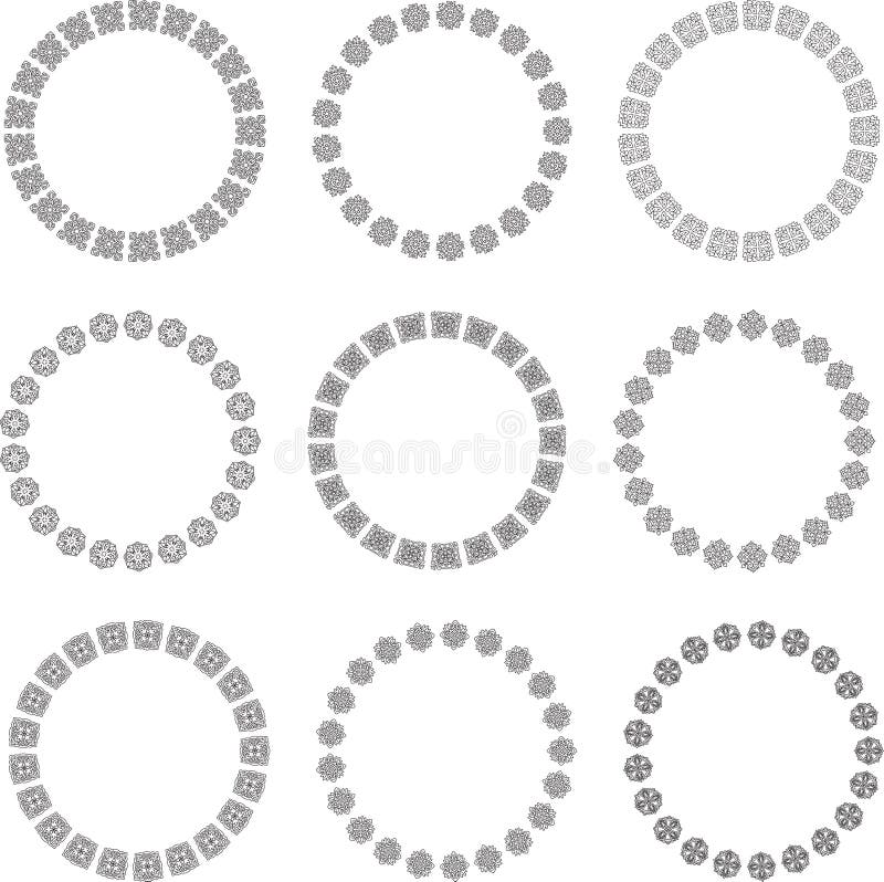 Set of Nine Decorative Round Frames for Your Design Stock Illustration ...