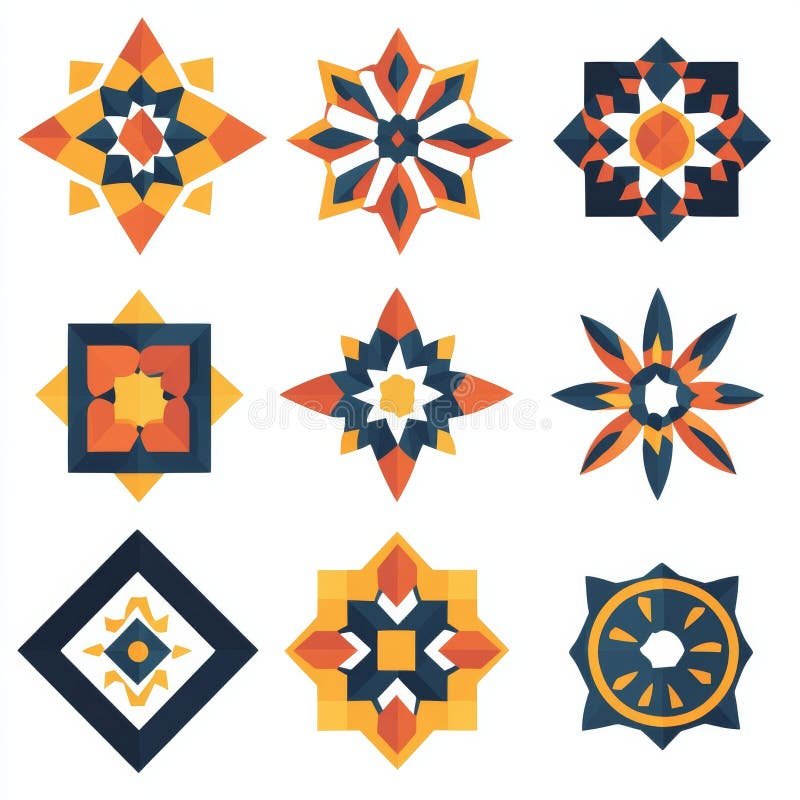 A Set of Nine Different Colored Geometric Shapes Stock Illustration ...