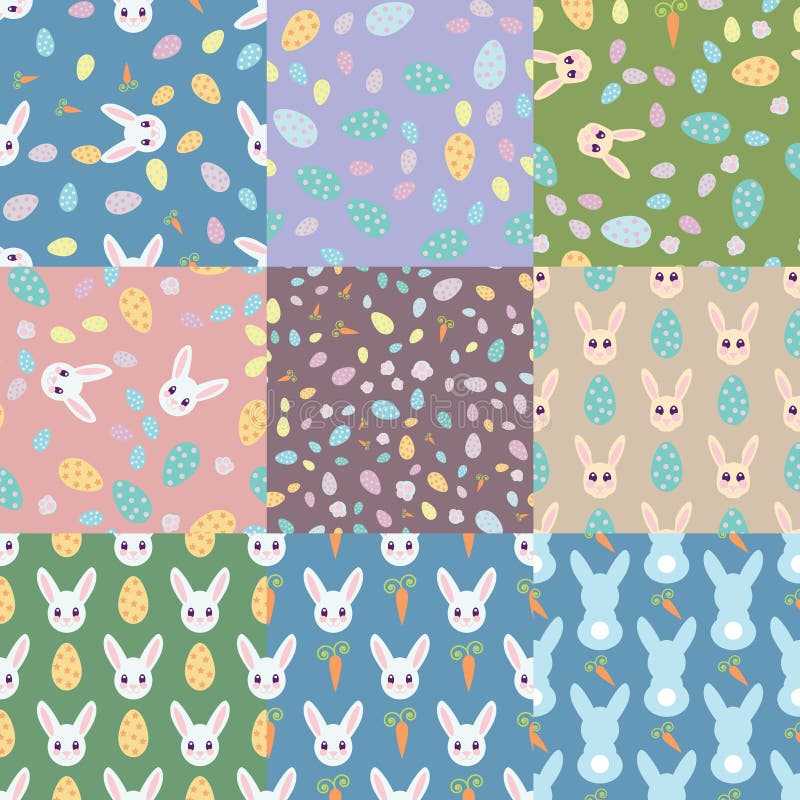 Set of Nine Different Easter Seamless Patterns Stock Illustration ...