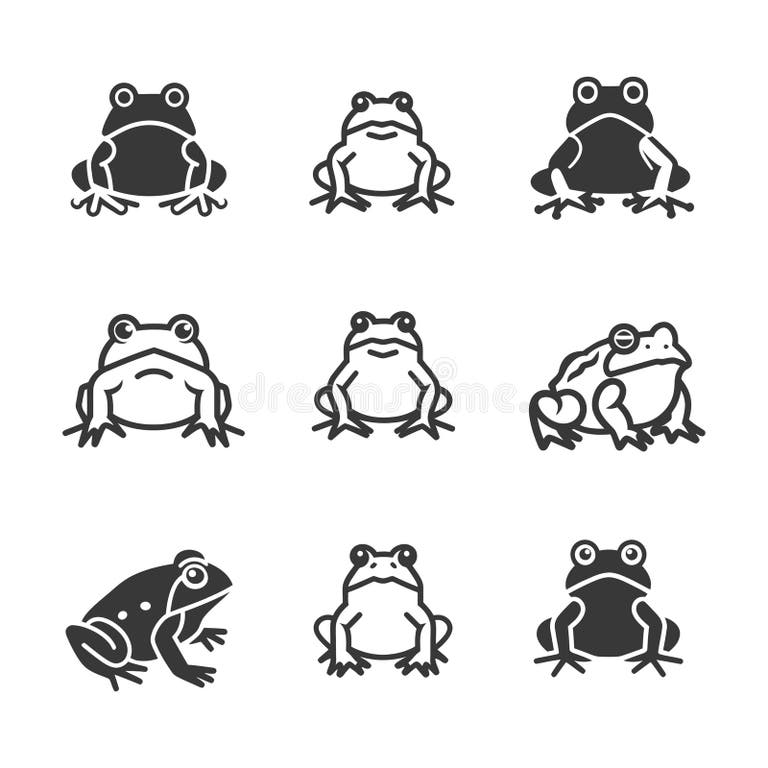Collection of Nine Different Frog and Toad Icons, Amphibian Symbols ...