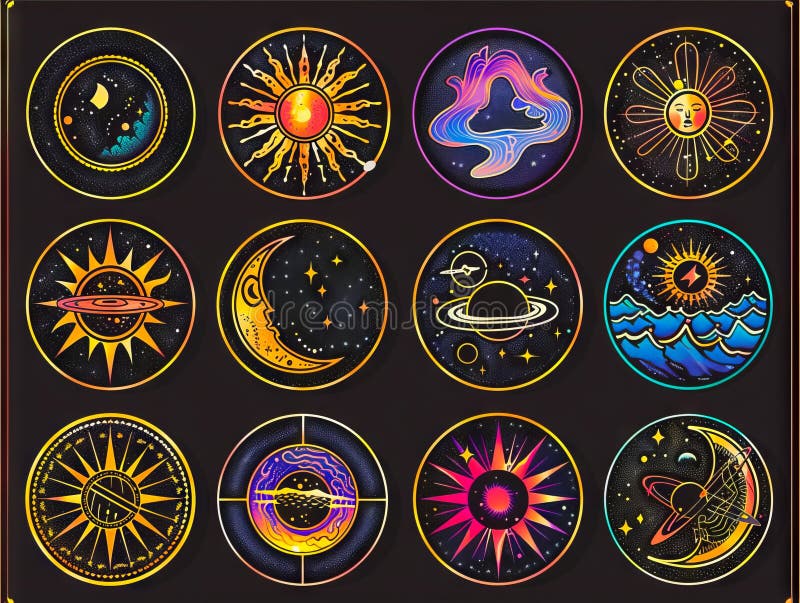 A Set of Nine Different Space Symbols Stock Photo - Image of planet ...