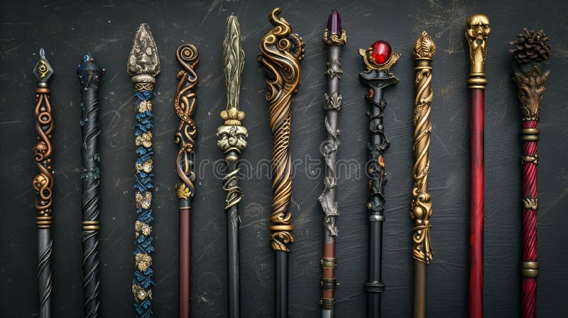 A Set of Nine Different Types of Wands in Different Colors Stock ...