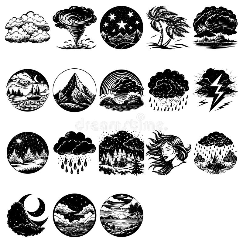 Set of Nine Different Weather Icons Stock Vector - Illustration of ...