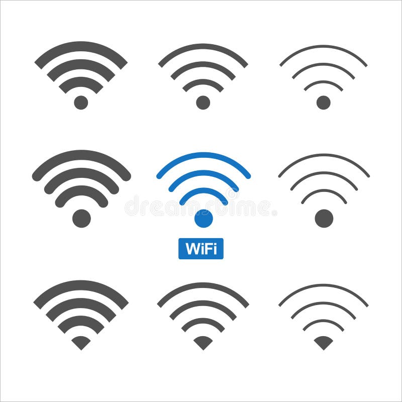 Set of Nine Different Wireless and Wifi Icons for Design. Stock ...