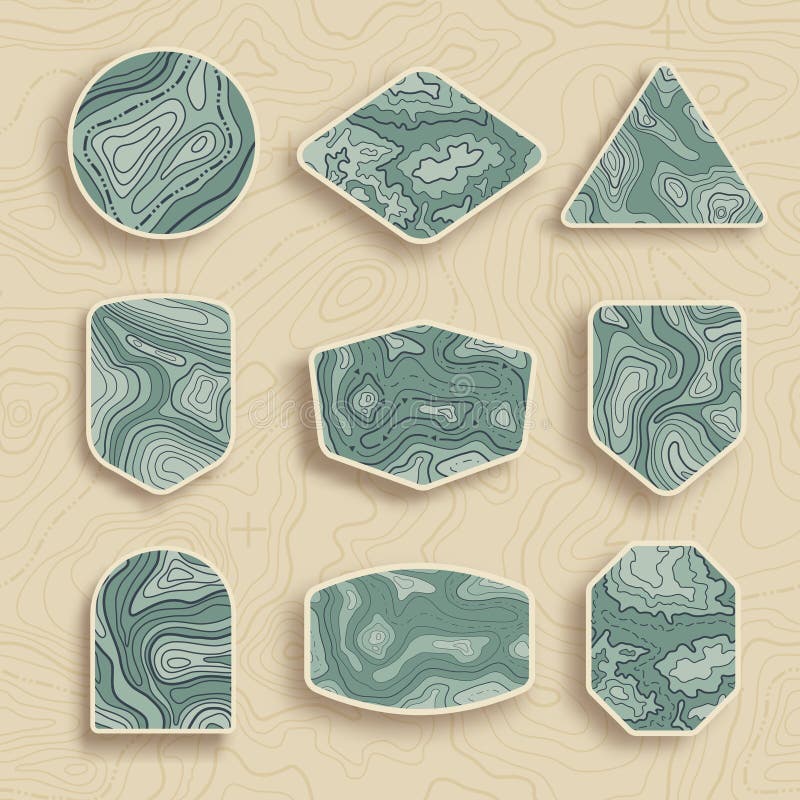 Set of Nine Empty Topographic Map Travel Emblems. Outdoor Adventure ...