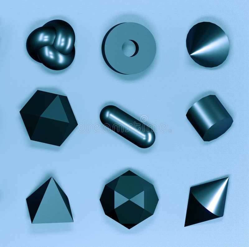 Set of Nine Geometry 3d Shapes. Stock Illustration - Illustration of ...