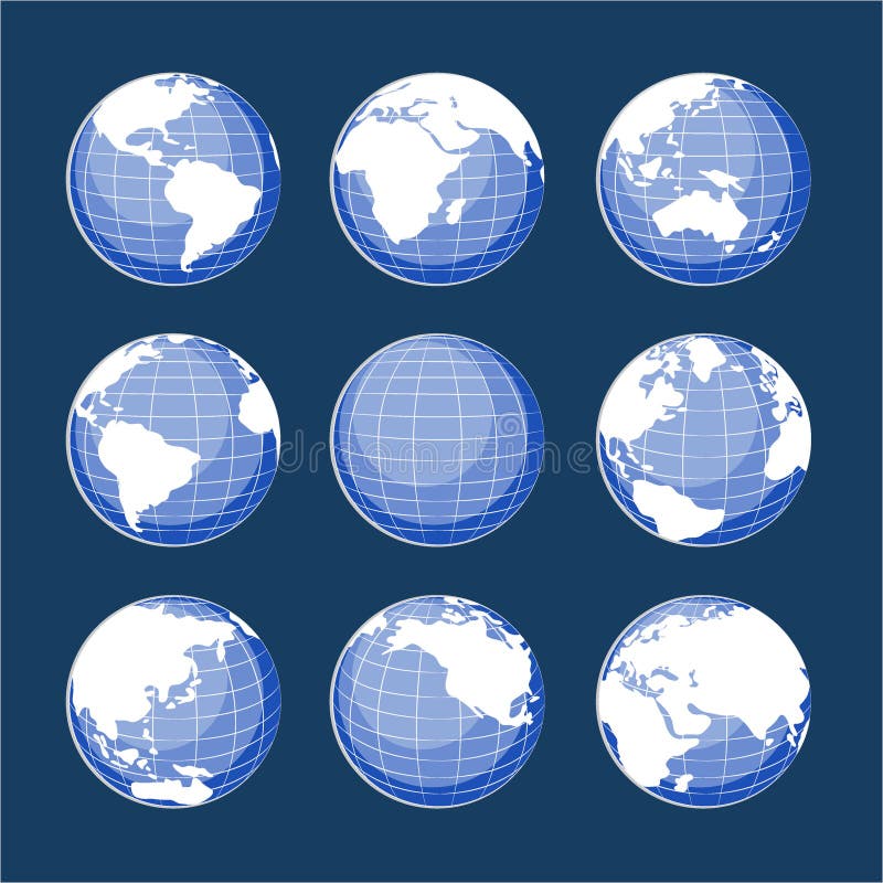 Set of nine globes stock vector. Illustration of america - 84729912