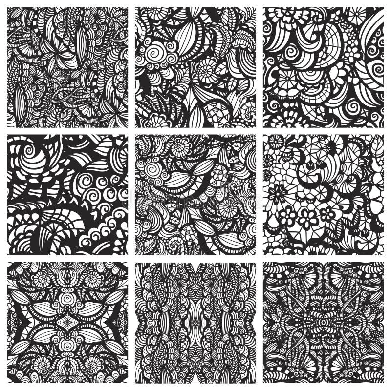 Set of Nine Black and White Wave Patterns Stock Vector - Illustration ...