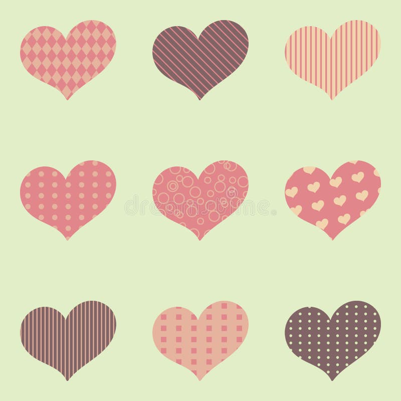 Set of Nine Hearts with Different Patterns Inside Stock Vector ...