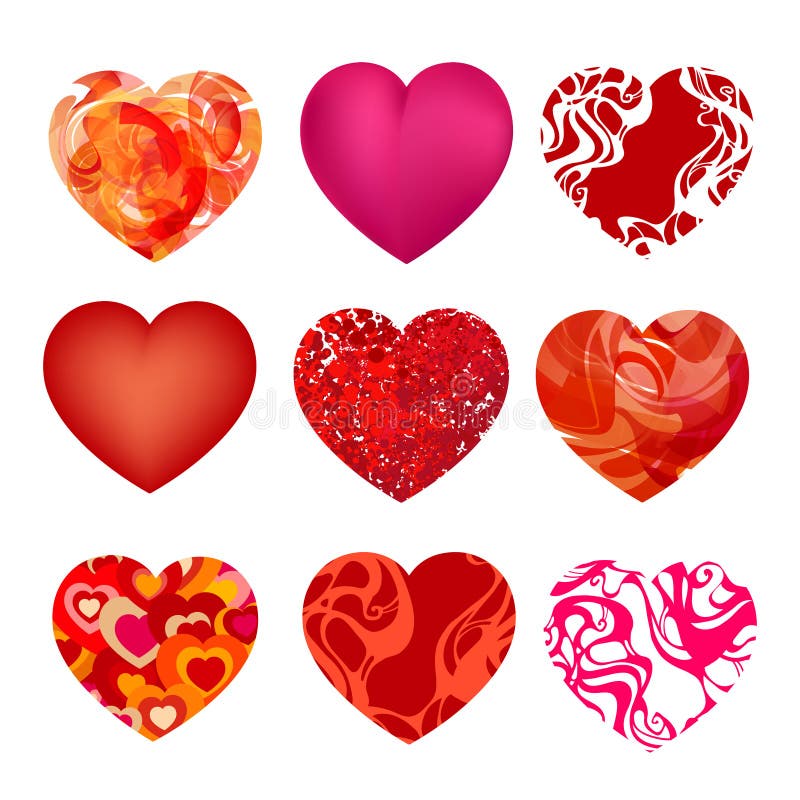 Set of nine cartoon hearts stock vector. Illustration of behavior ...