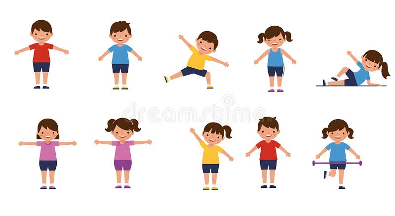 Children Performing Various Exercises Stock Illustration - Illustration ...