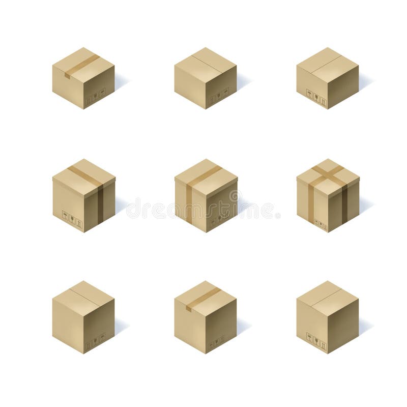 Set Nine Isometric Cardboard Boxes Stock Illustrations – 10 Set Nine ...