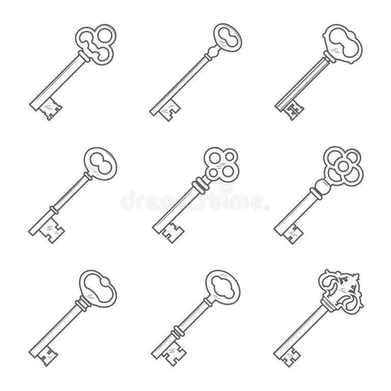 Set of Nine Keys Silhouettes Vector Stock Vector - Illustration of ...
