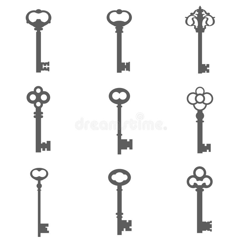 Set of Nine Keys Silhouettes Vector Stock Vector - Illustration of ...