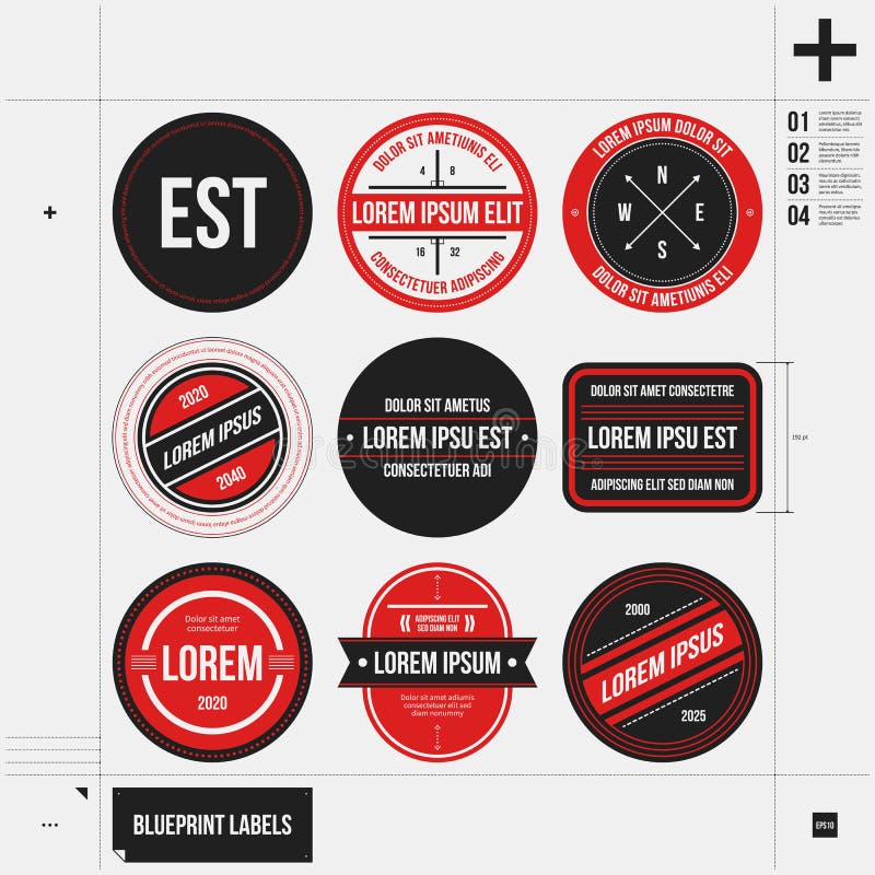 Set of Nine Labels and Badges in Draft Style Stock Vector ...