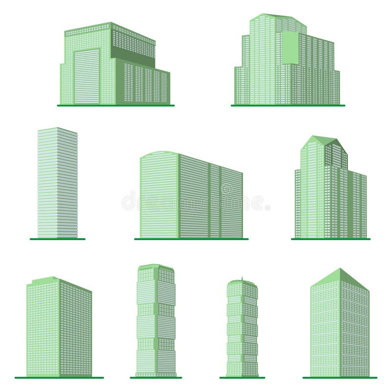 Set of Nine Modern High-rise Building on a White Background. Stock ...