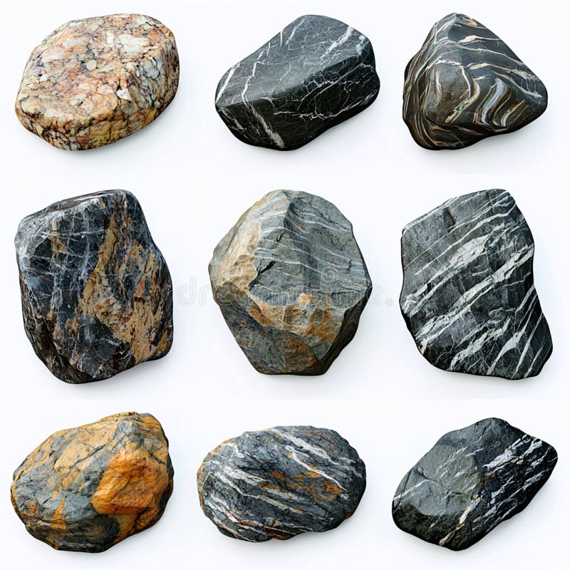 Collection of River Rocks Smooth Stones Natural Pebbles Isolated on ...