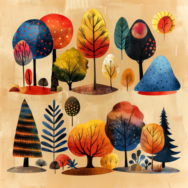 A Set of Nine Paintings of Different Scenes of Nature Stock Photo ...