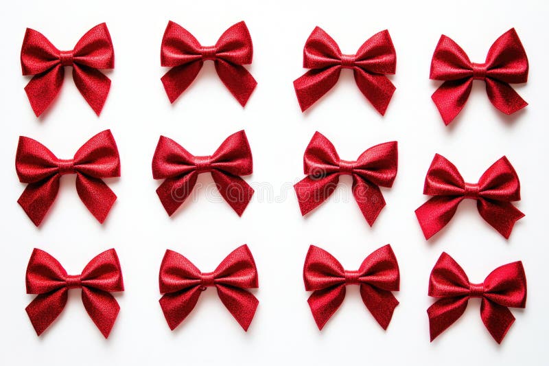 A Set of Nine Red Bows Arranged on a White Surface Stock Image - Image ...