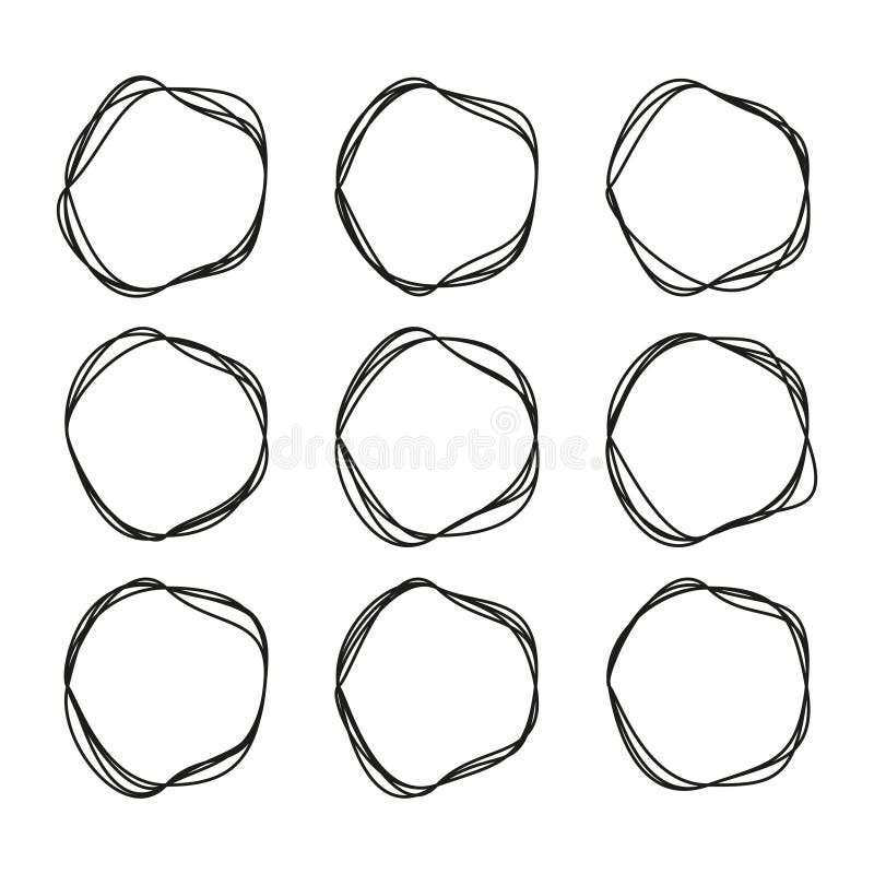 Set of Nine Scribble Circle Frames. Line Art Design. Abstract Round ...