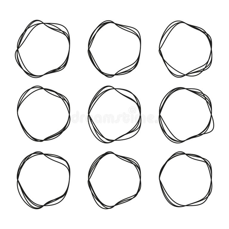 Set of Nine Scribble Circle Frames. Line Art Design. Abstract Round ...