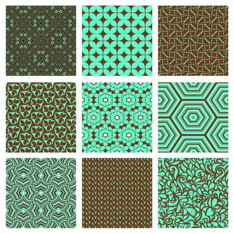 Set Of Nine Seamless Pattern In Retro Style. Stock Vector ...