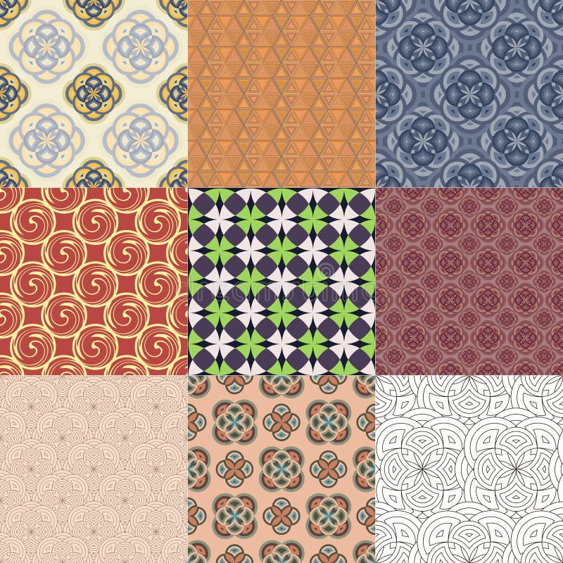 Set or Nine Seamless Patterns Stock Vector - Illustration of fabric ...
