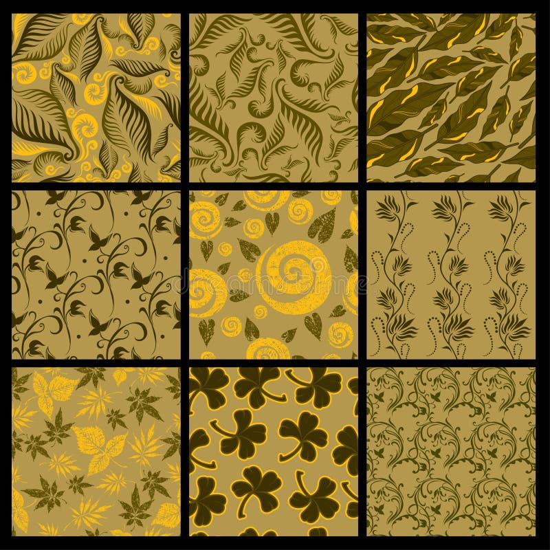 Set of Nine Seamless Patterns from Leaves Stock Vector - Illustration ...