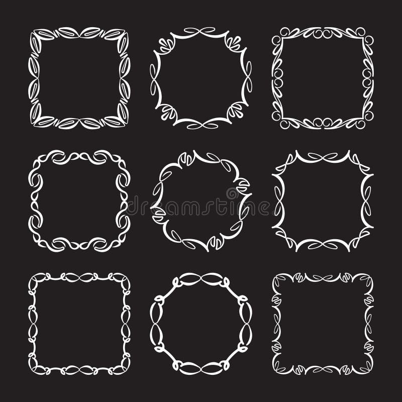 Set of Nine Simple Stylish Decorative Frames on a Black Background ...
