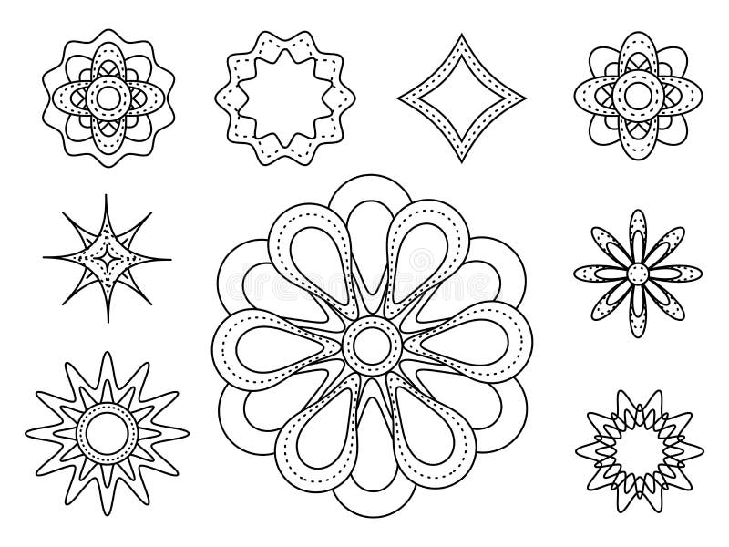 Set of Nine Spirograph Elements. Flowers and Snowflakes Stock Vector ...